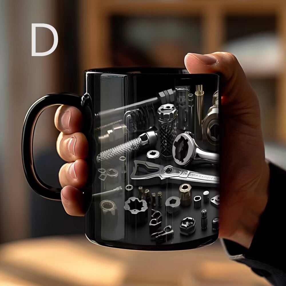 Черная кружка с инструментами для мужчин, креативная кружка, керамическая кружка с логотипом, индивидуальная кофейная кружка