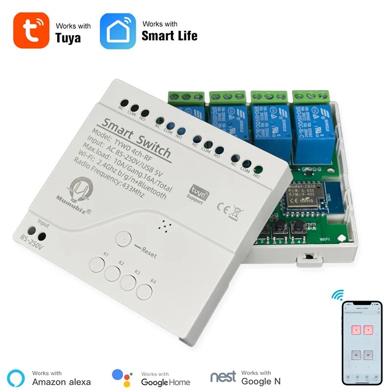 4-канальный Wi-Fi Bluetooth релейный модуль Smart Switch