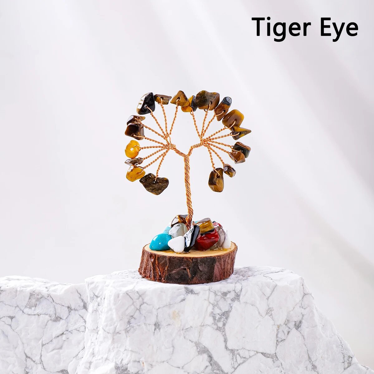 1 Шт. Дерево Счастья Из Натурального Кристалла На Деревянной Подставке, Декор Для Дома, Офиса, Гостиной