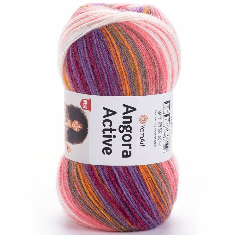Пряжа Yarnart ANGORA ACTIVE 860 бел/роз/лил/оранж (5 мотков)