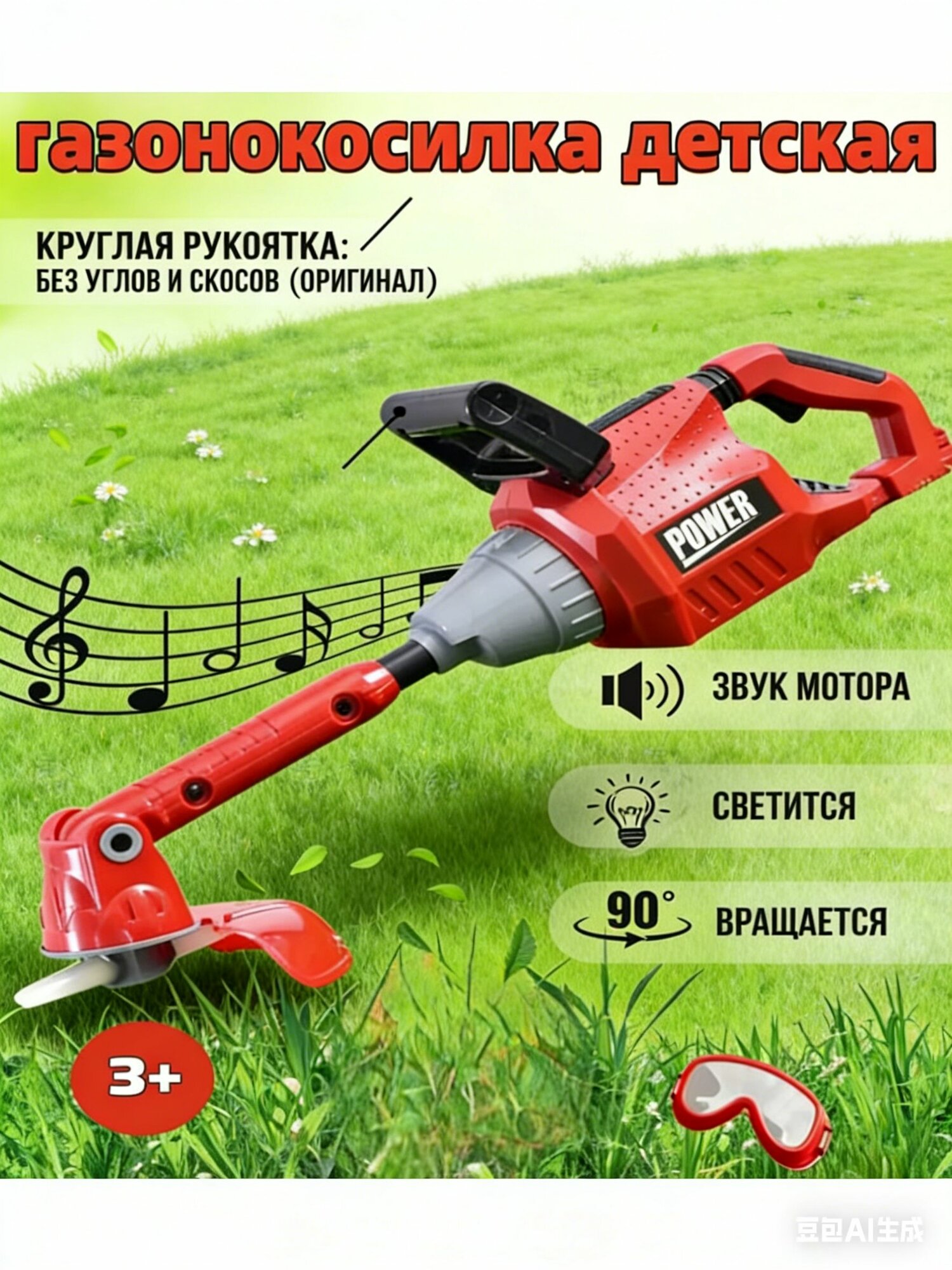 Детская игрушечная газонокосилка-симулятор, прополочная машина со звуком и подсветкой, подходит для детей старше 3 лет
