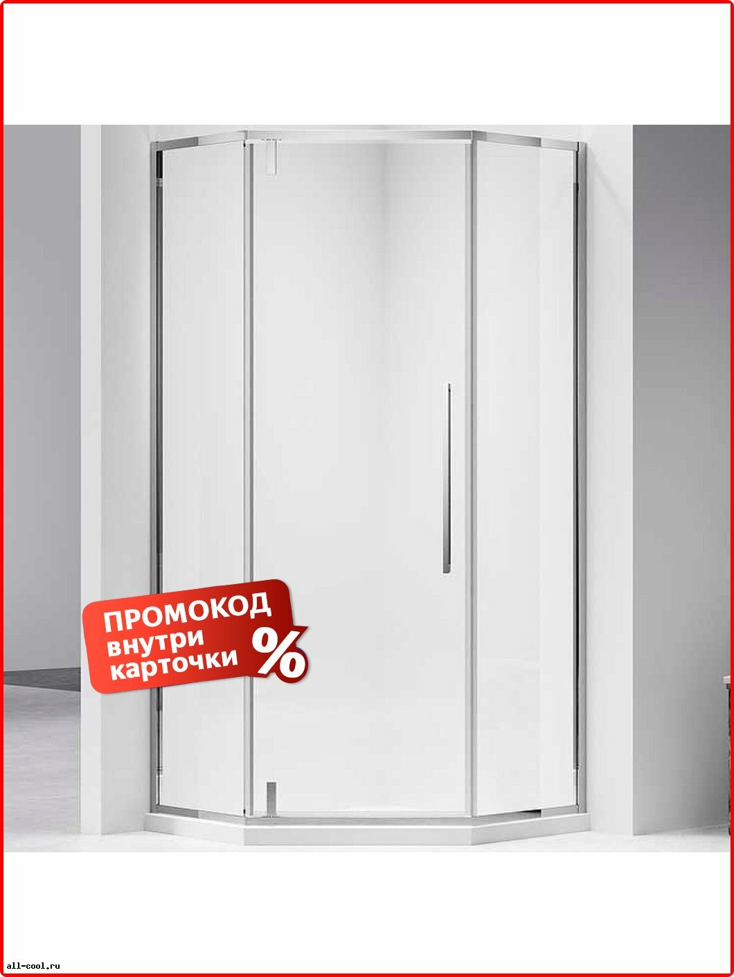 Душевой уголок Vincea Ylenia 90x90, пятиугольная, прозрачное, серебристый, распашные, без поддона в комплекте