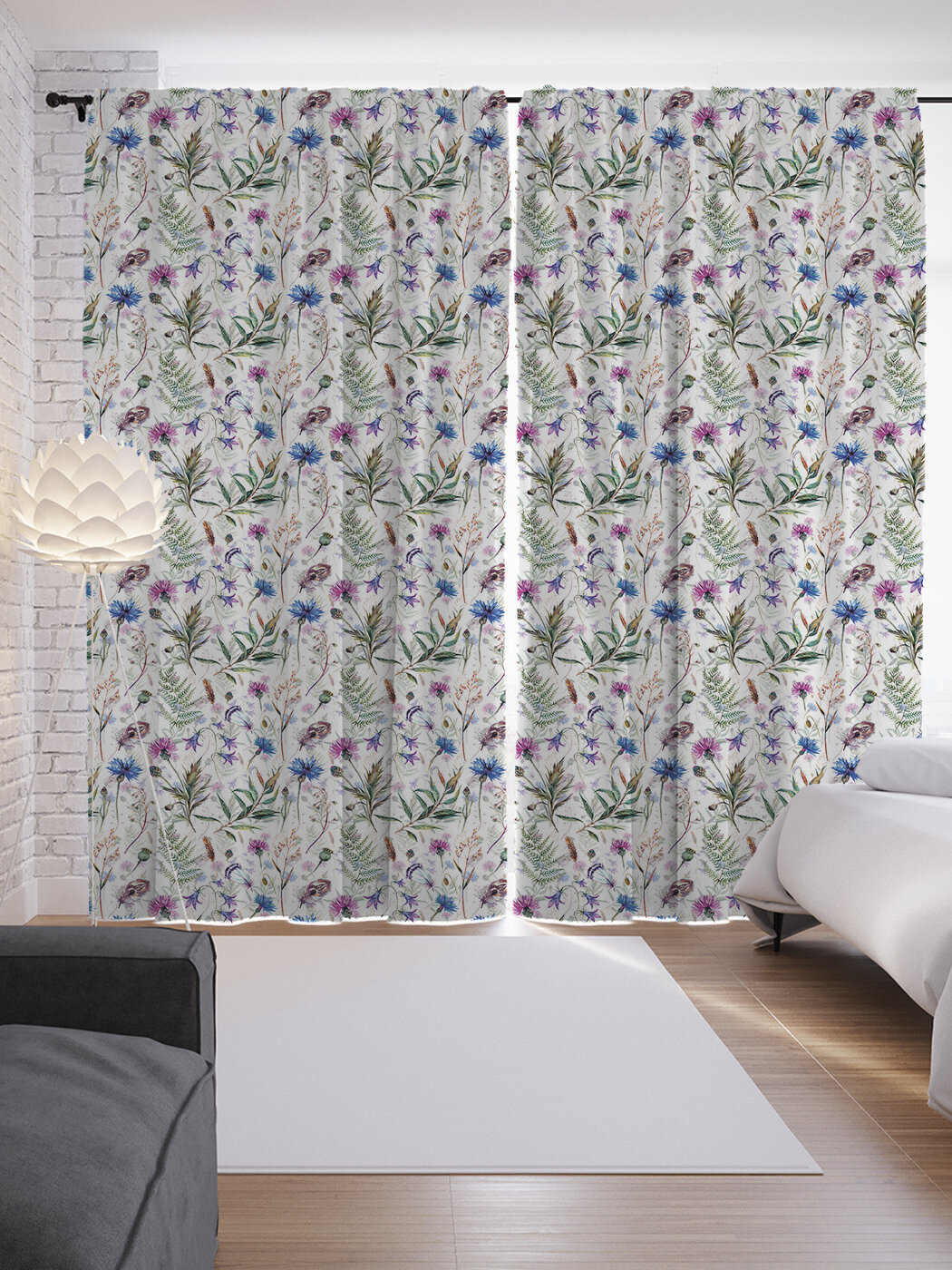 Фотошторы в спальню "Поле васильков", 2 полотна шириной по 145 см, высота 265 см, JoyArty