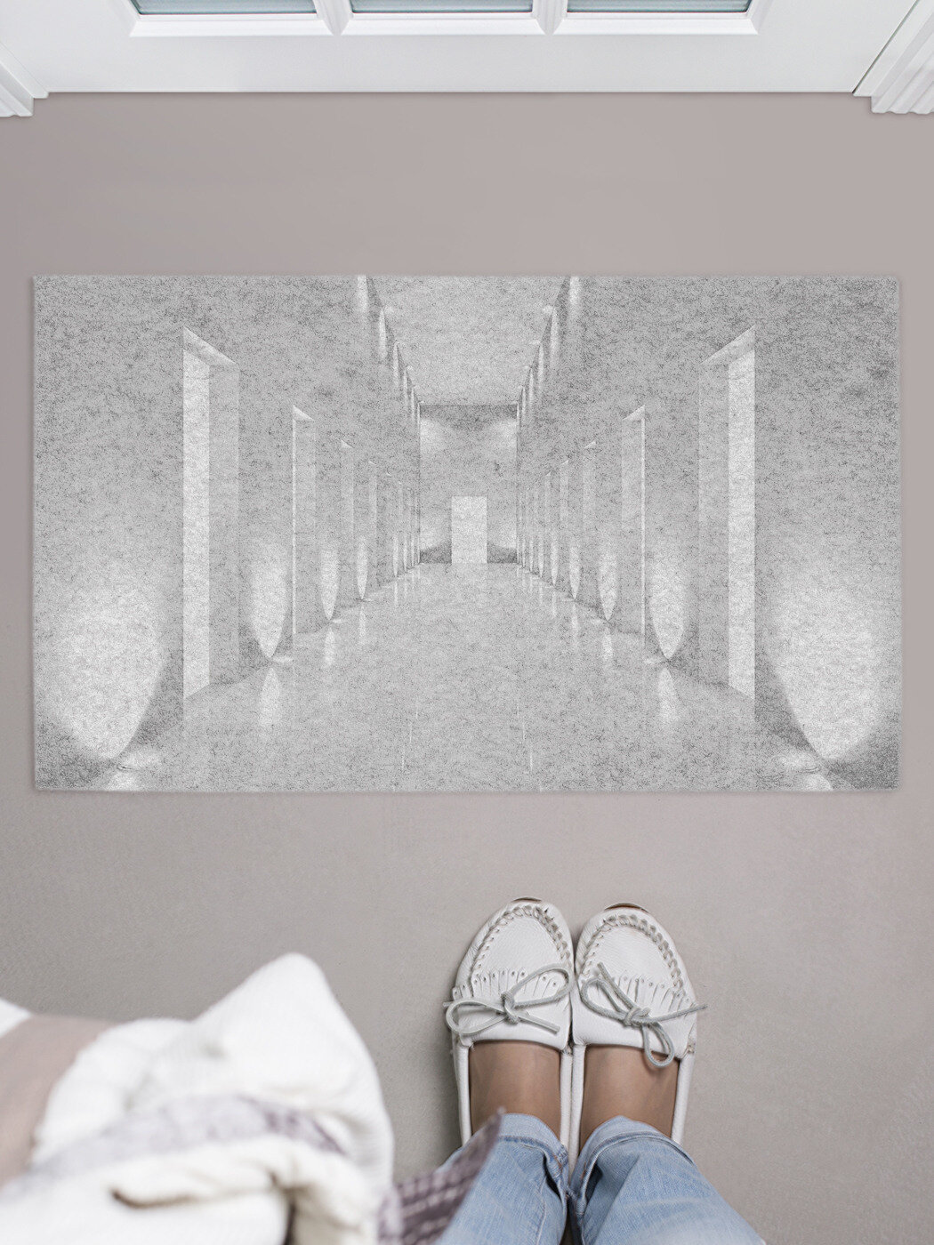 Коврик придверный в прихожую с принтом "Освещенный коридор" 45 на 75 см , JoyArty