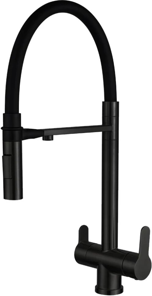 Смеситель для кухни Zorg SZR-3030 BLACK с подключением к фильтру, гибким изливом, черный