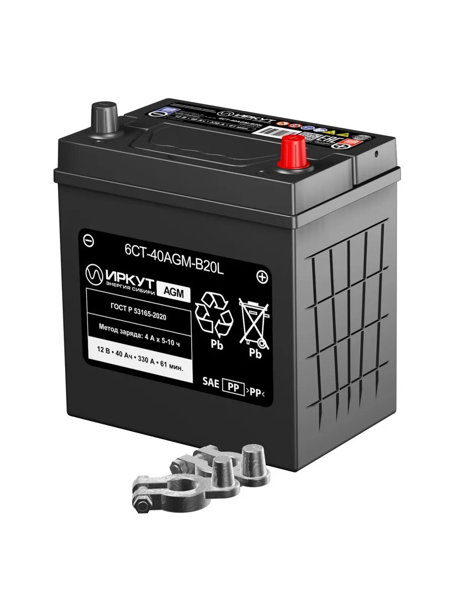 Аккумулятор иркут AGM S34B20L 12V 40Ач обр. пол.