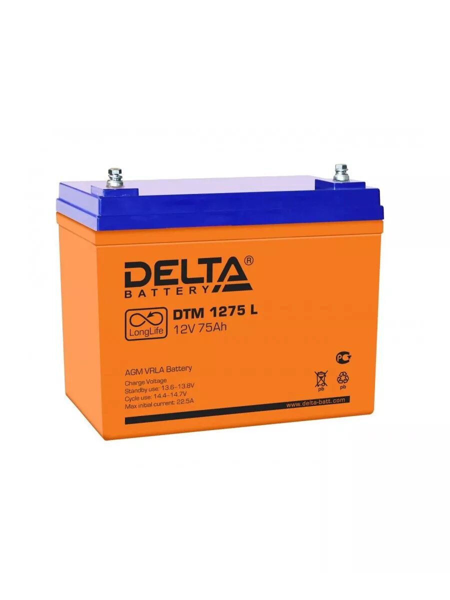 Аккумулятор DELTA DTM 1275L 12V 75Ач А 256x166x208 унив. пол.