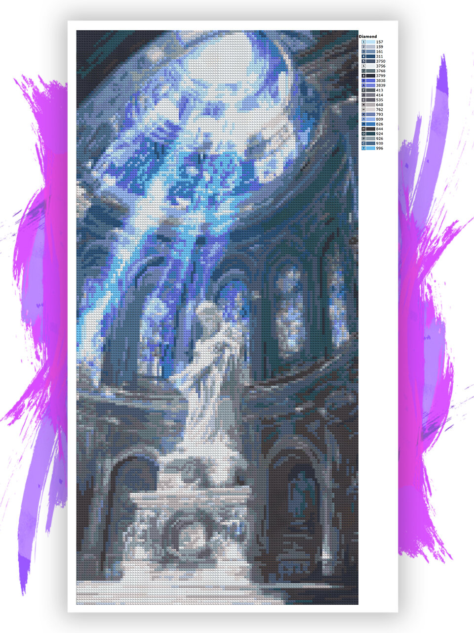 Алмазная мозаика без подрамника - вышивка Ангел в центре собора 30 х 60 см