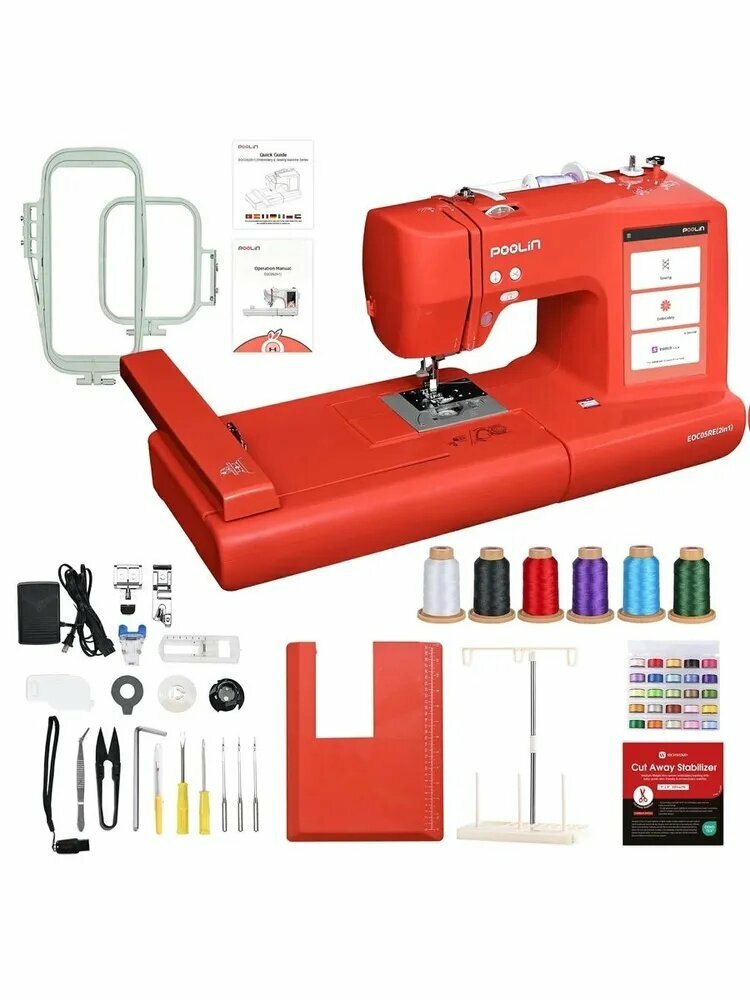 Швейно-вышивальная машина Poolin EOC05RE (2-в-1)/Большая область вышивки 100*235 мм/Большой электронный сенсорный экран/Включает бесплатный набор для начинающих