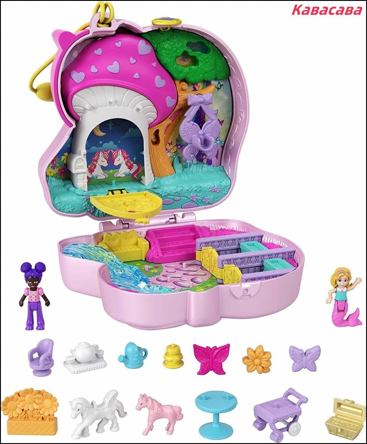 Polly Pocket Unicorn Forest набор Единорог, 2 микрокуклы HCG20