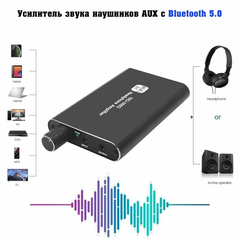 Усилитель звука для наушников, автомагнитол, стерео систем через AUX c Bluetooth