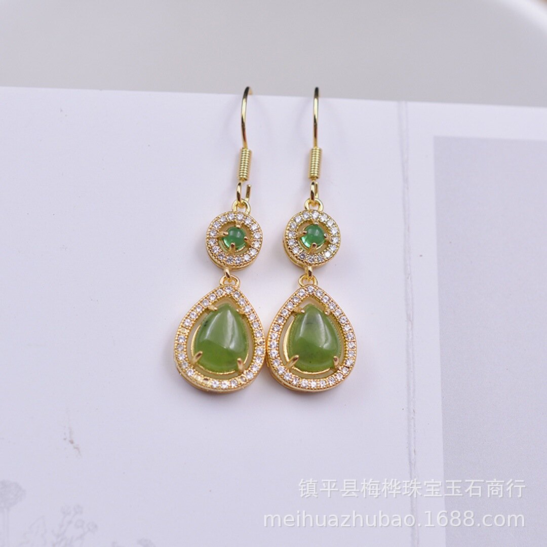 Новые серьги в китайском стиле, древние инкрустированные серьги из нефрита и яшмы, капля воды, бабочка, серьги в древнем стиле, ретро, лучший друг, женский стиль