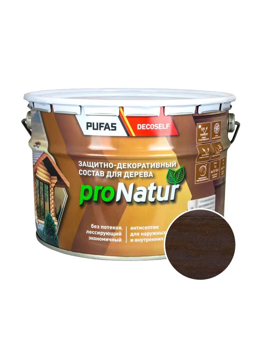 Антисептик Pufas ProNatur, для дерева, цвет эбеновое дерево, 9 л