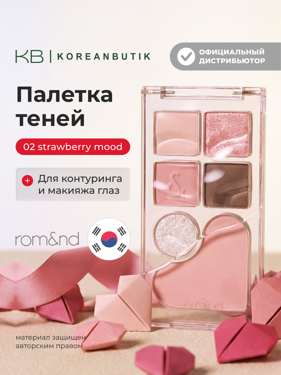 Палетка для макияжа в клубничных оттенках | ROM&ND Bare Layer Palette 02 Strawberry Mood