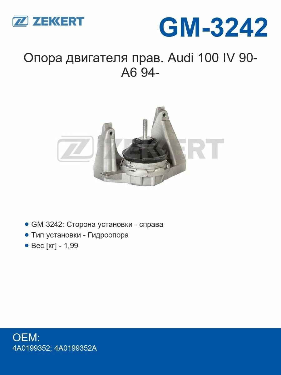 Zekkert Опора двигателя правая Audi 100 IV с 1990 года A6 с 1994 года