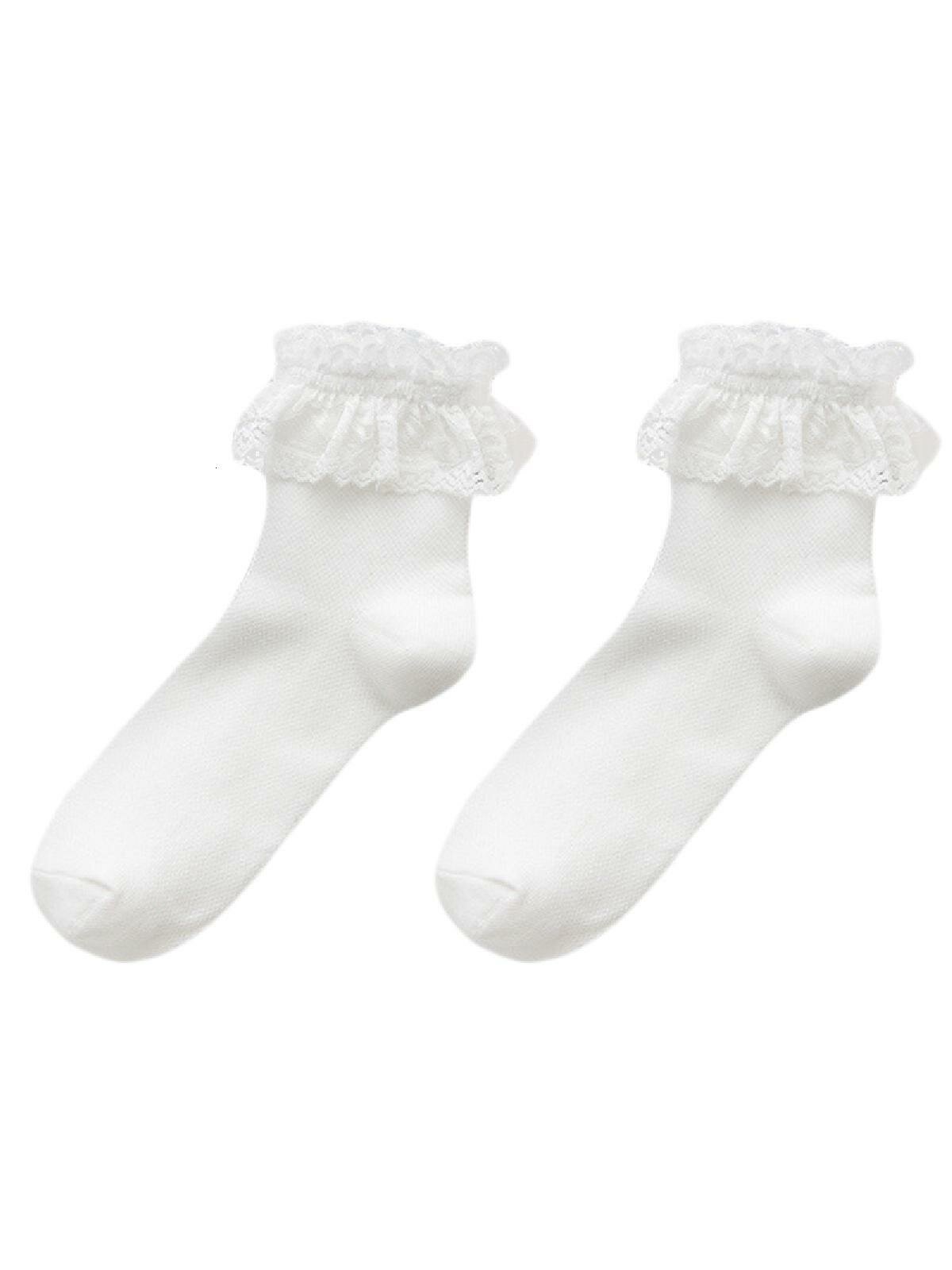 Короткие носки с кружевом и оборками, Белый