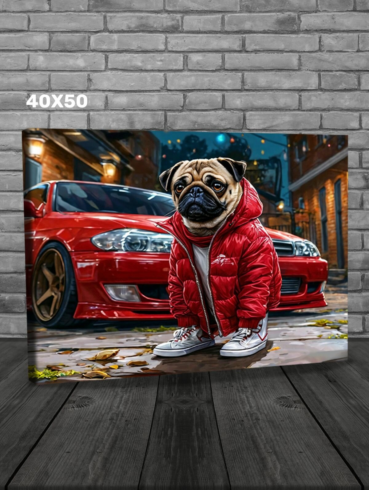 Картина интерьерная на стену на подрамнике 40х50 Мопс