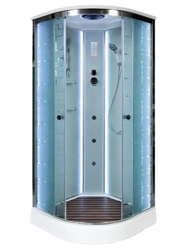 Душевая кабина DTO, низким поддоном, гидромассажем, электрикой + LED, матовое стекло с узором, 90х90х220 см, серия EM