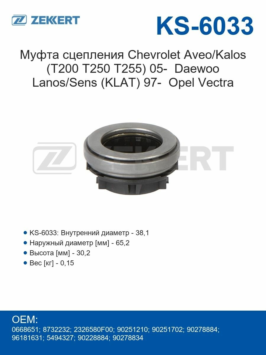 Zekkert Муфта сцепления Chevrolet Aveo/Kalos (T200, T250, T255) 05-, Daewoo Lanos/Sens (KLAT) 97-, Opel Vectra A 88- (замена для KS-6001)