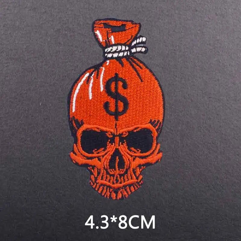 Вышитая заплатка череп с долларом, красный, PE5680CT