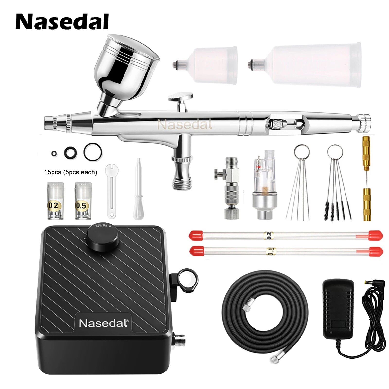Аэрограф Nasedal NT-99B, 40 PSI, EU Plug, Sliver 5KIT