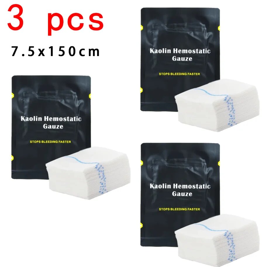 Гемостатический марлевый бинт с каолином для тактической медицины 3pcs7.5x150cm