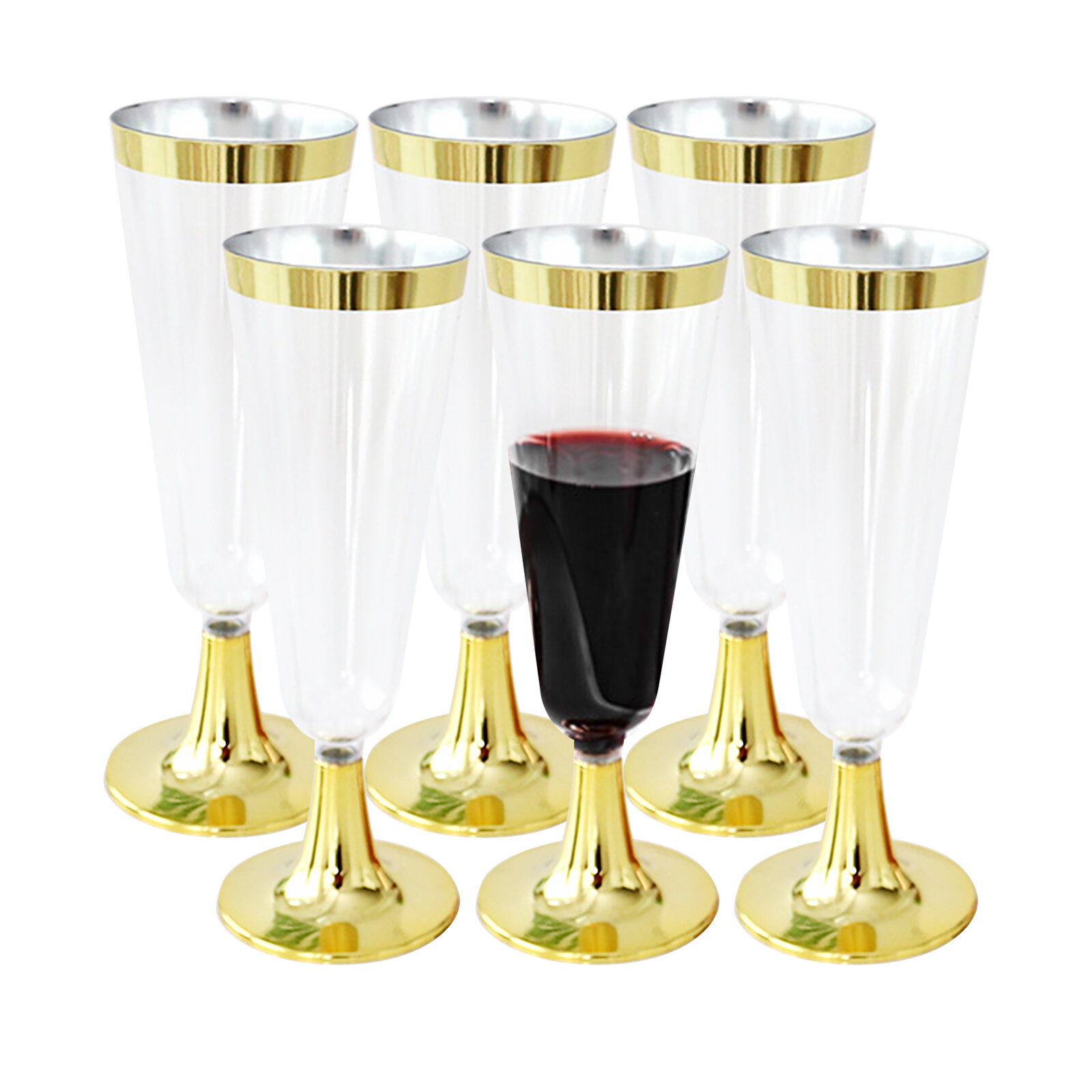 6Pcs Пластиковые шампанские стаканы 5 Oz Прозрачные пластиковые стаканы Одноразовые стаканы для свадеб, вечеринок, коктейлей Посуда для питья для дней рождения, Рождества, годовщин Цвет: Золотой, Розовое золото, Серый Материал: Пластик Емкость: 150мл