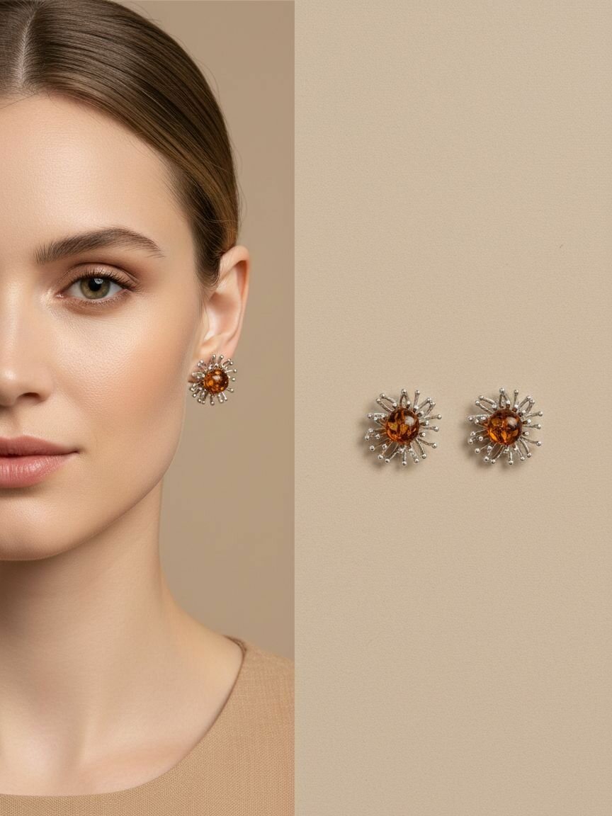 Серьги с подвесками, янтарь прессованный