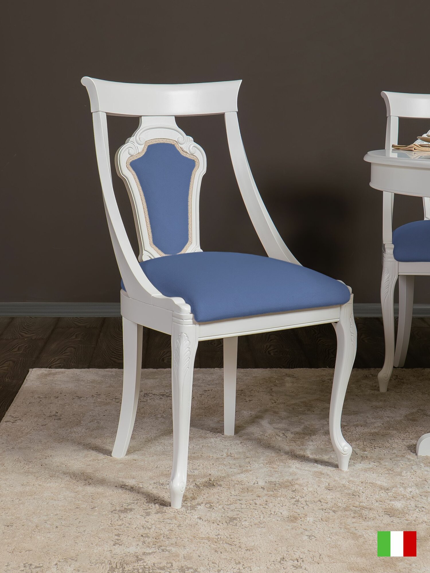 Стул деревянный патриция, массив бука, эмаль белая , без патины , синий