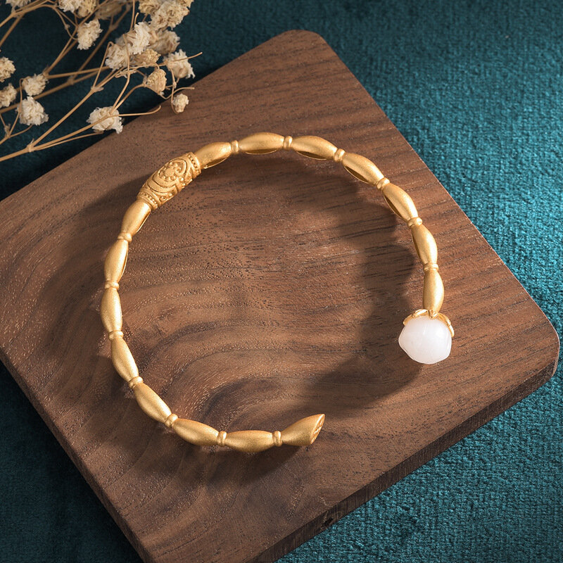 Новый винтажный браслет для женщин 2021 года в китайском дворцовом стиле, с имитацией корня и стручка лотоса из хетианского нефрита, выполненный в технике древнего золотого ремесла.