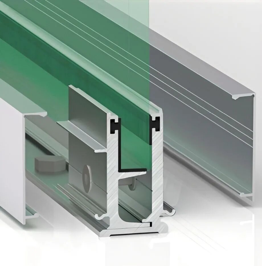 Зажимной алюминиевый профиль для стекла 10мм, 3 метра длина, серебро матовое, 1шт