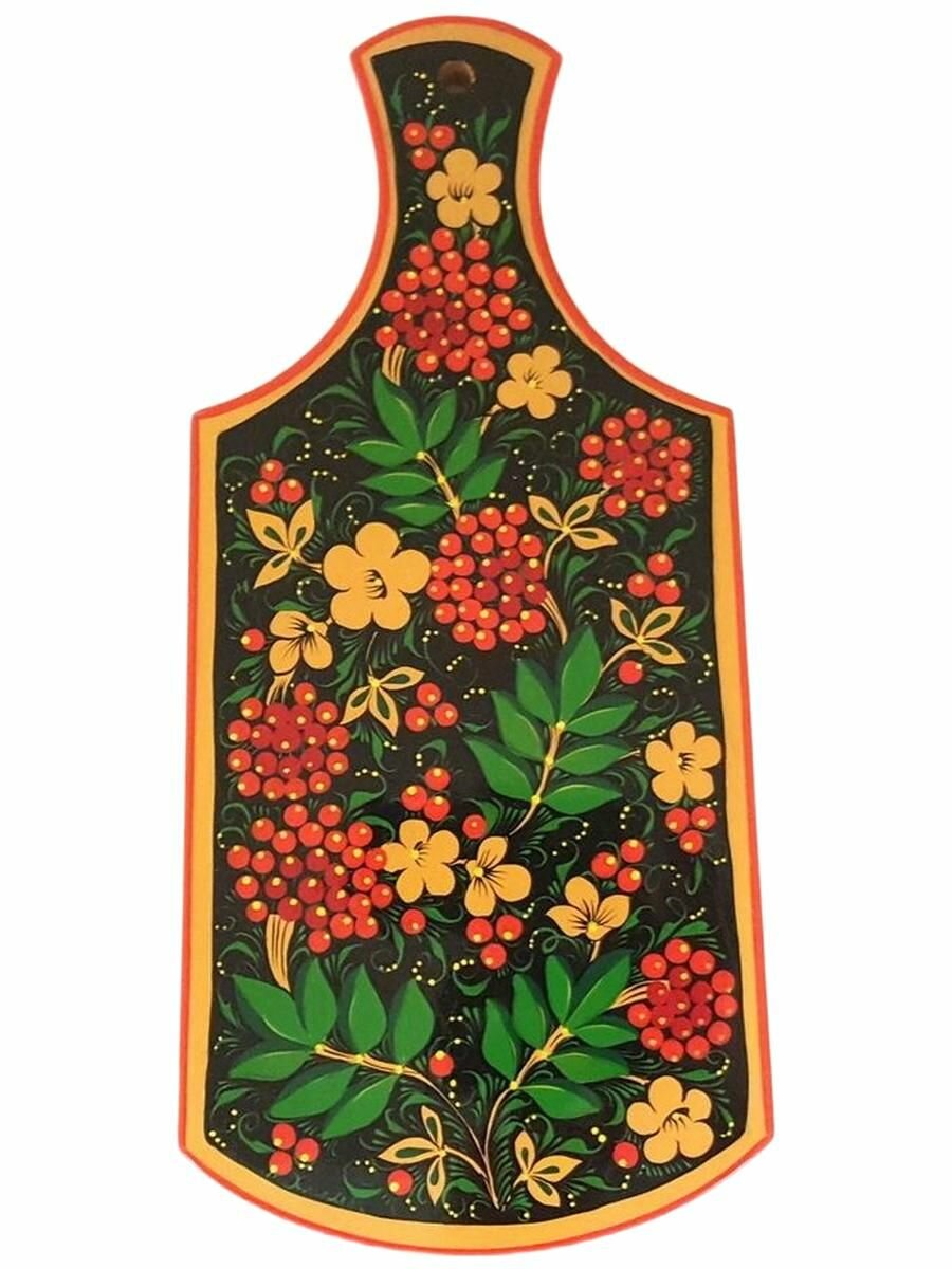 Панно декоративное, Доска разделочная 32х15х1,8 см. - Рябинка, Хохломская роспись (Хохлома), ручная авторская работа