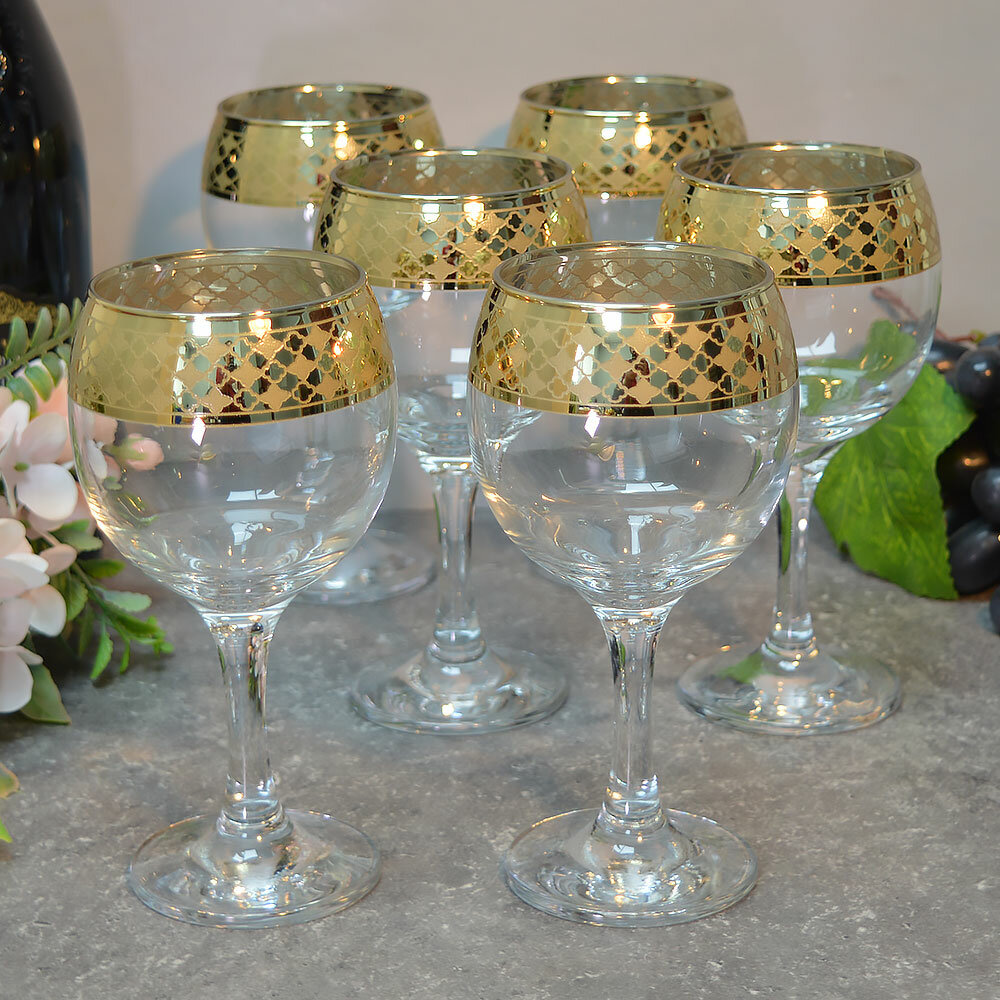 Набор бокалов для вина 6 шт 260 мл "Калейдоскоп", стекло, золотая кайма