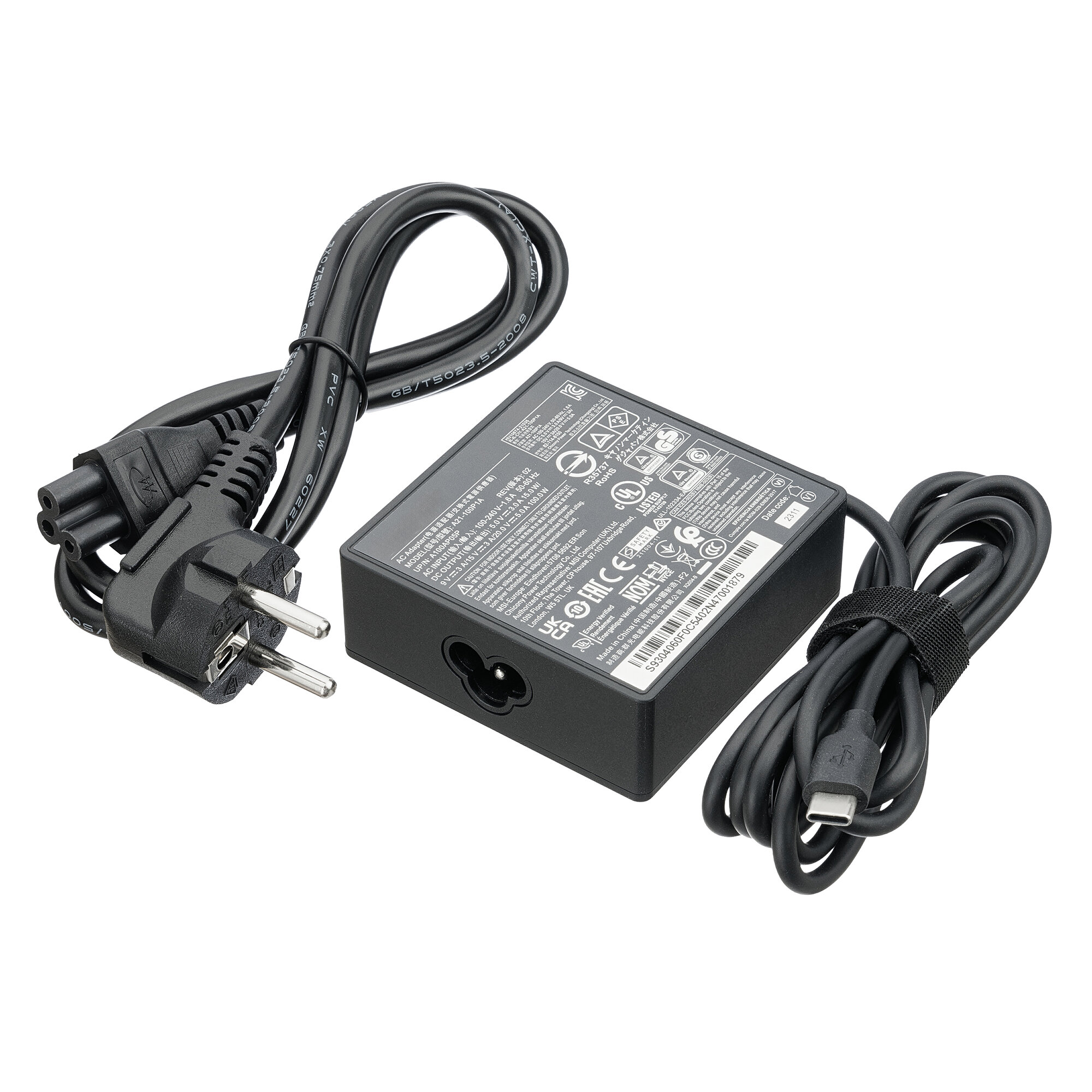 Блок питания для MSI Type-C, 100W (20V, 5A), черный (square shape)