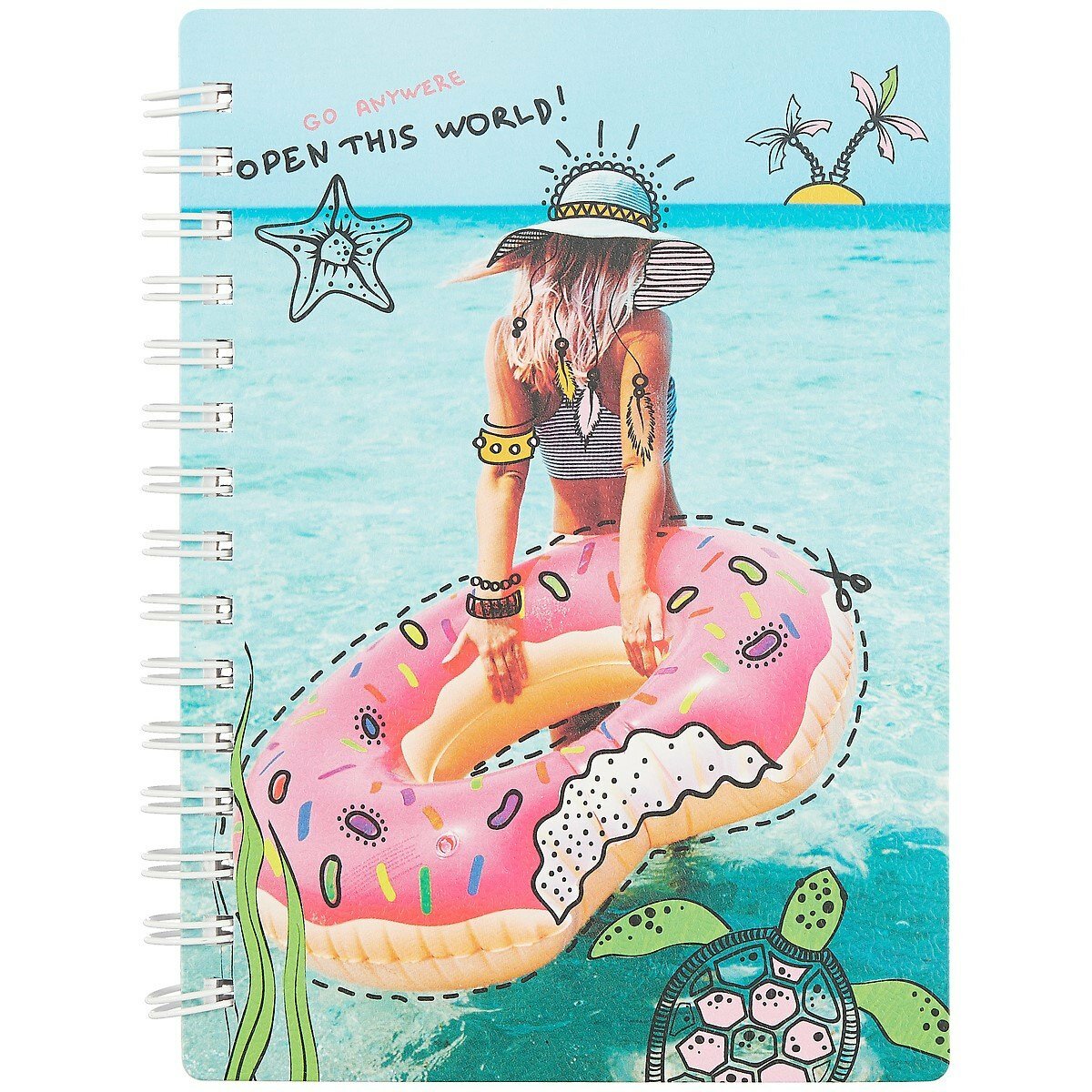 Записная книжка А6 80л кл. "Discovery", пляж, мягк. переплет, ламинация, спираль