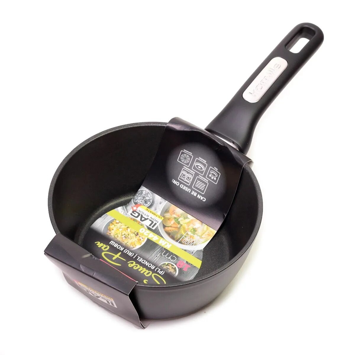 Ковш 1,8 л. из литого алюминия Kamille КМ 4420 (18 см) со сверхпрочным антипригарным покрытием ILAG (черный)