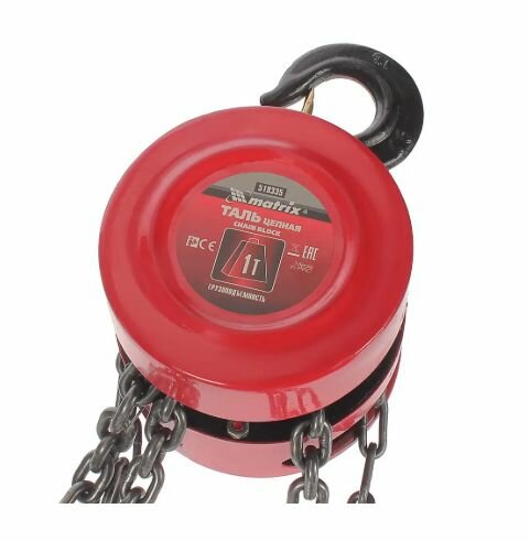 Таль цепная Matrix 519335, грузоподъёмность до 1000 кг, высота подъема 2.5 м