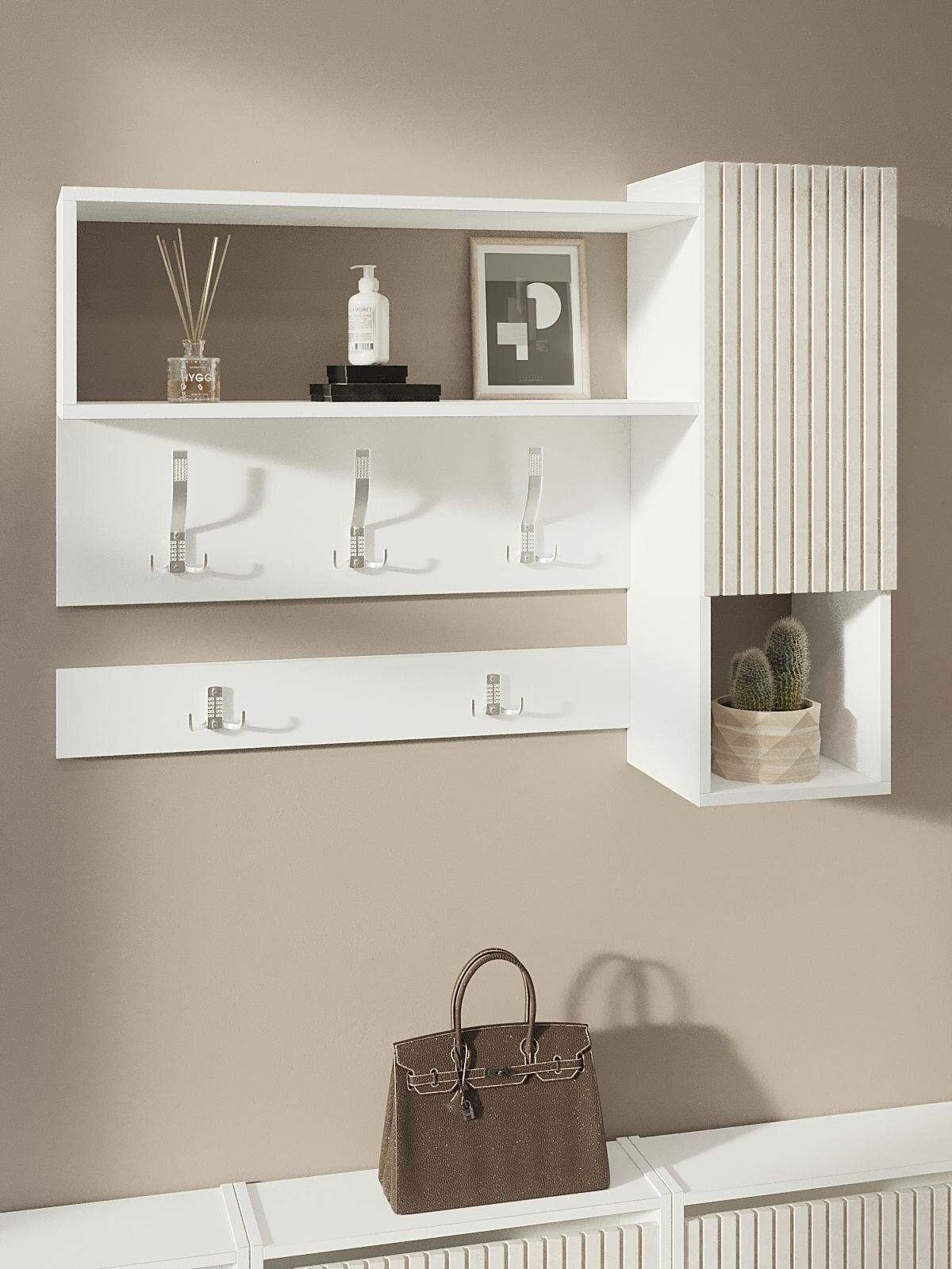 Вешалка настенная со шкафом в прихожую "Кантри", 102х79х17 см, Белый/Верона