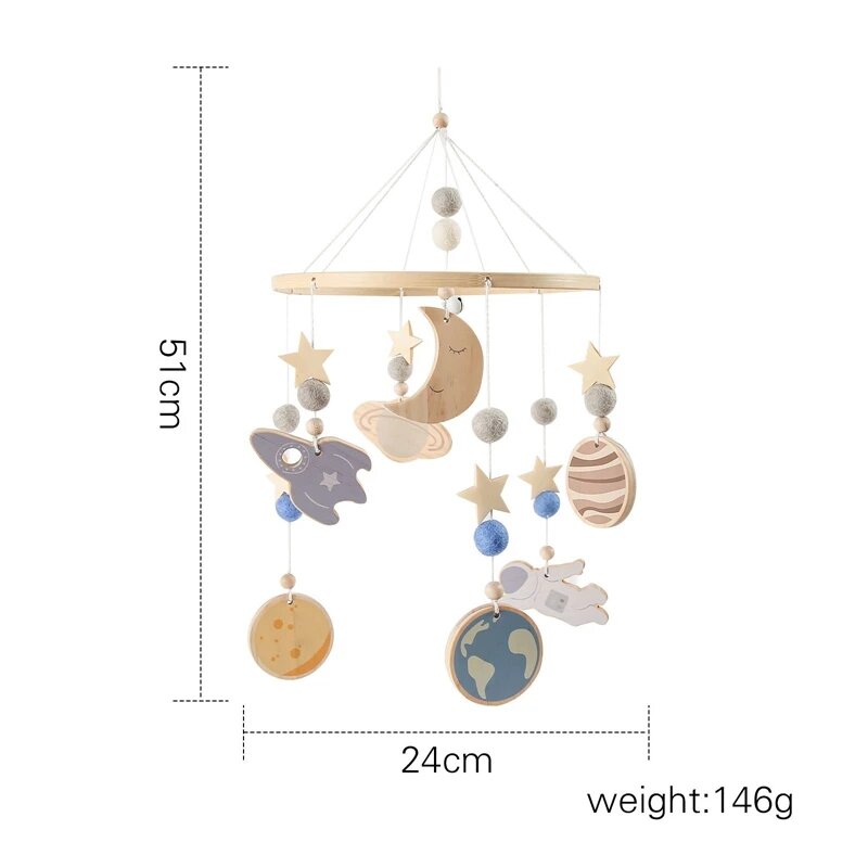 Деревянный мобиль для кроватки, космос, 51х24 см, 146г, bed bell 8