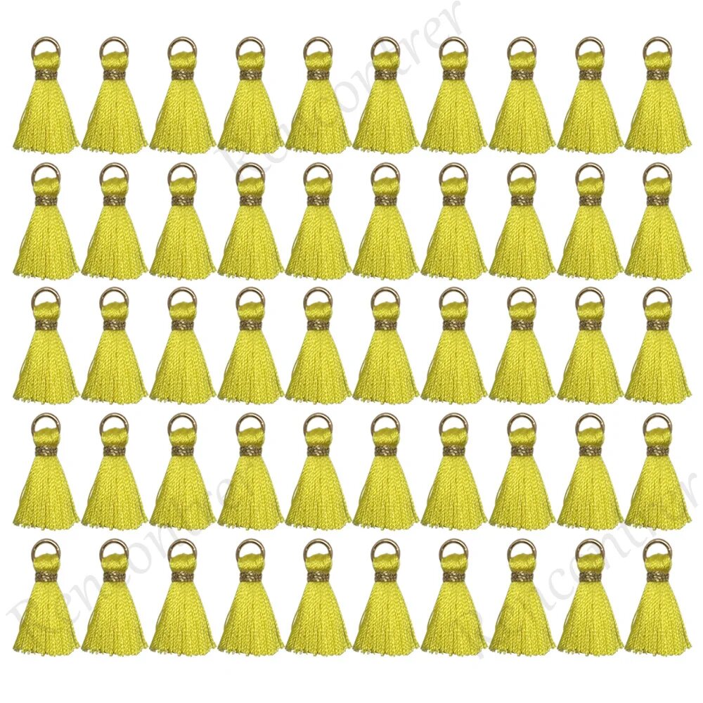 Мини металлические подвесные кольца с кисточками, 20 мм, полиэстер, Светло-желтый, 50 pcs, yellow