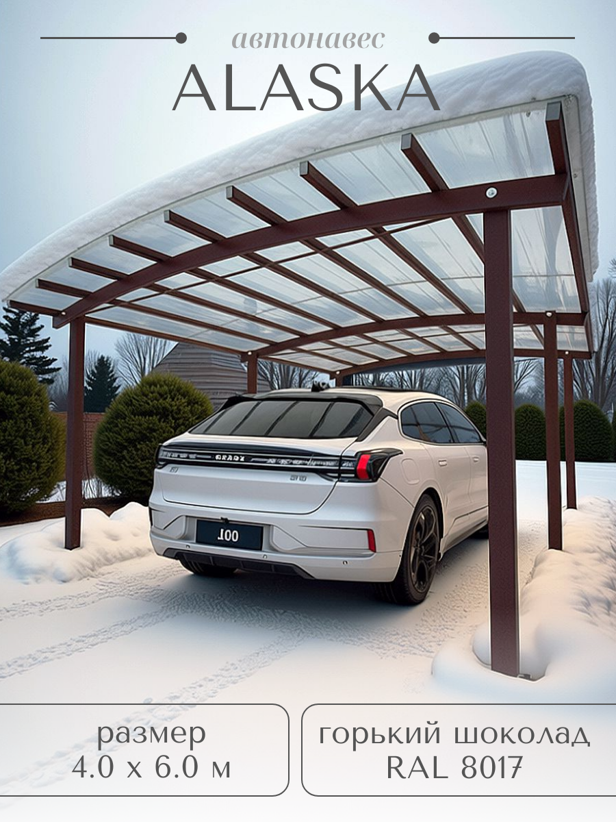 Автонавес ALASKA, размер 4х6 м, цвет горький шоколад, металлическая конструкция, быстрая сборка