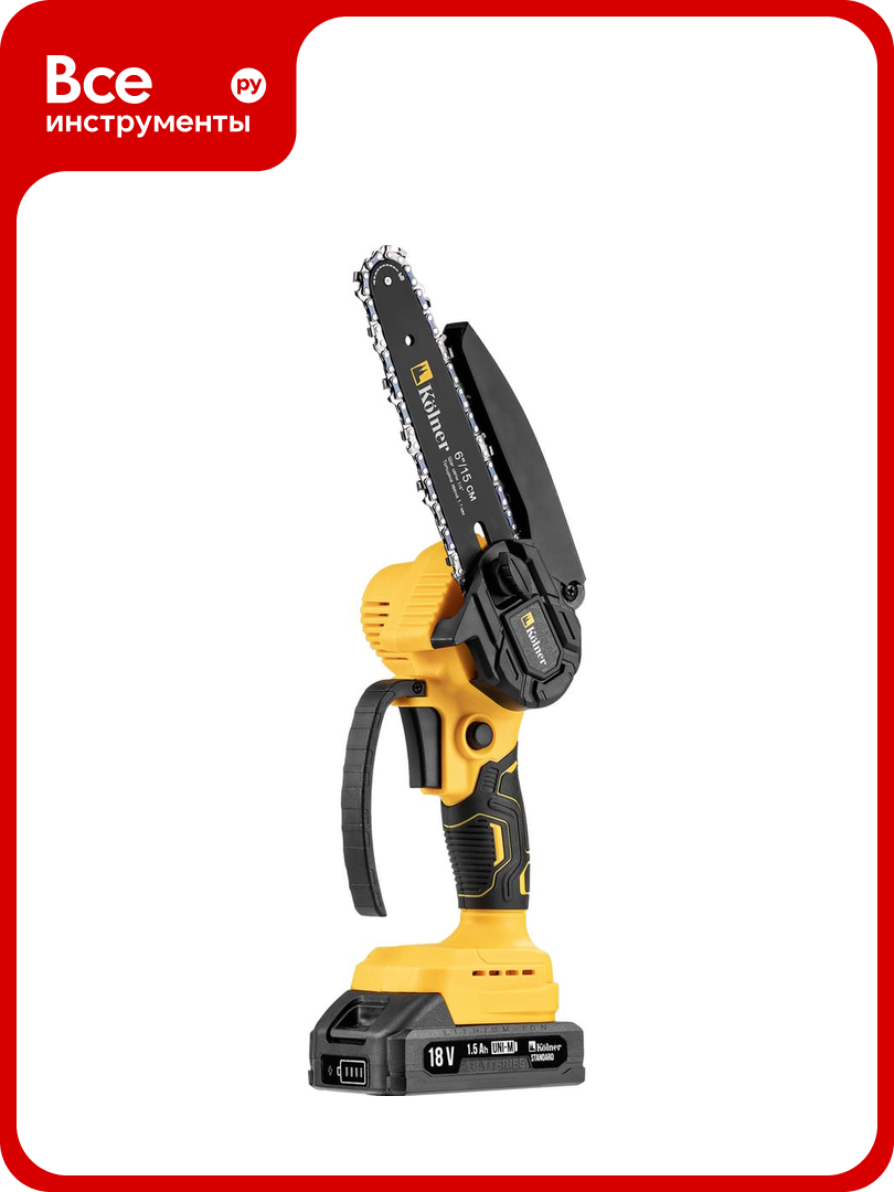 Цепная аккумуляторная пила Kolner KCS 18-15-2K, 18V UNI-M Standard (АКБ 2х1.5 А·ч и ЗУ), 8060100072