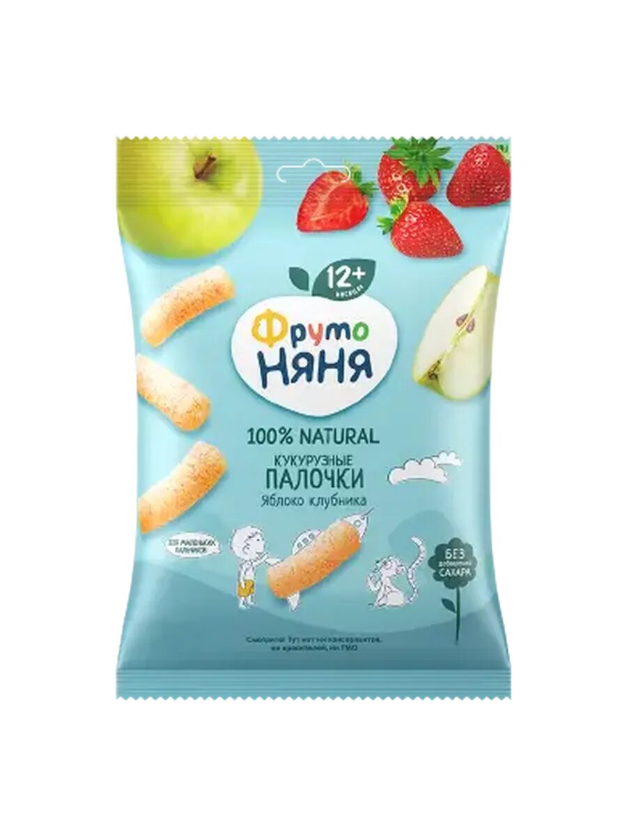ФрутоНяня Палочки кукурузные с яблоком и клубникой 20г