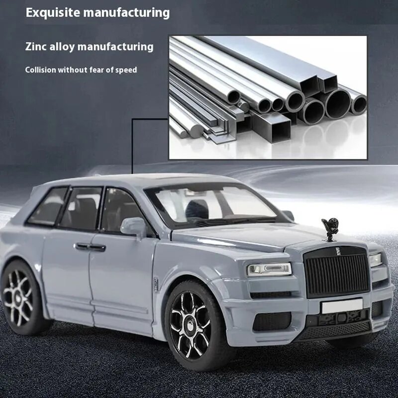 Машинка Rolls-Royce игрушечная 1/32 серого цвета с открывающимися дверями и эффектами — фото 1