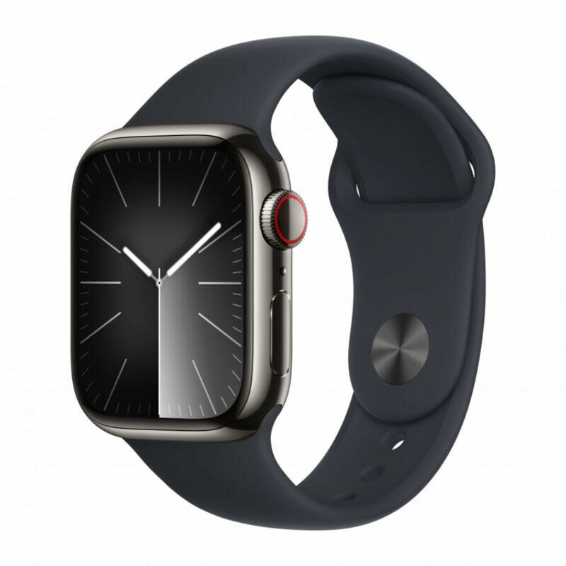 Часы Apple Watch Series 9 45mm Graphite Stainless Steel Case, Midnight Sport Band S/M (Черный)