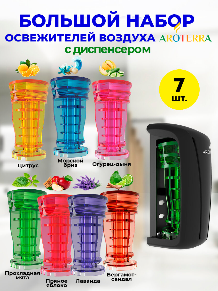 Освежители воздуха для дома, комплект диспенсер черный и 7 шт. ароматов