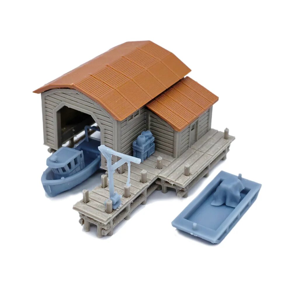 Набор для сборки модели дома с лодкой и пирсом Outland Models 1:160 N