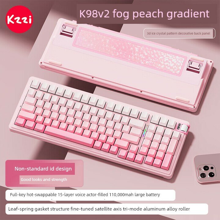 Беспроводная механическая клавиатура KZZI K98ProV2 с тремя режимами подключения (Bluetooth, проводное), для игр,