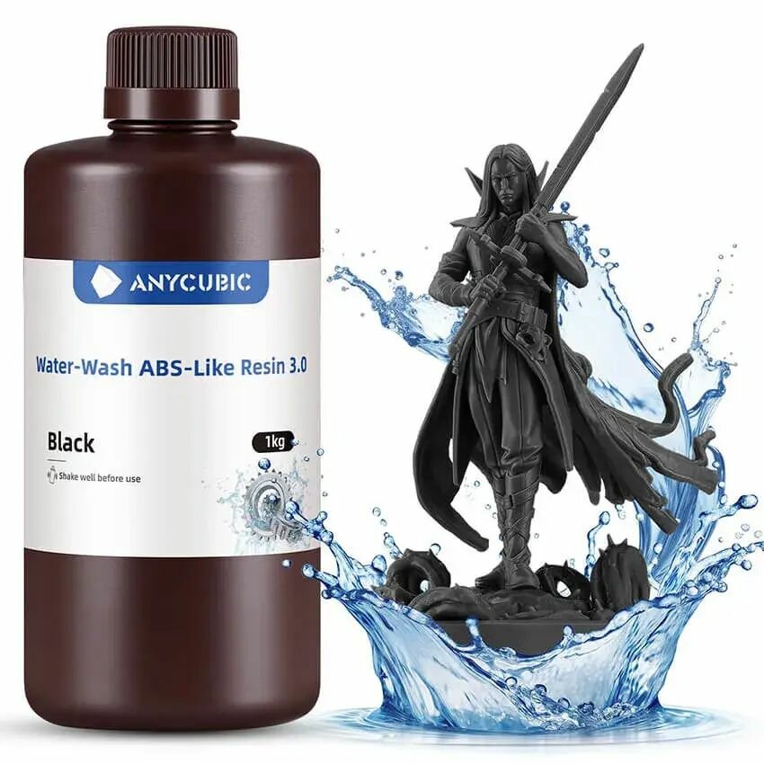 Фотополимерная смола Anycubic Water-Wash ABS-Like Resin 3.0 Черная (1кг.)