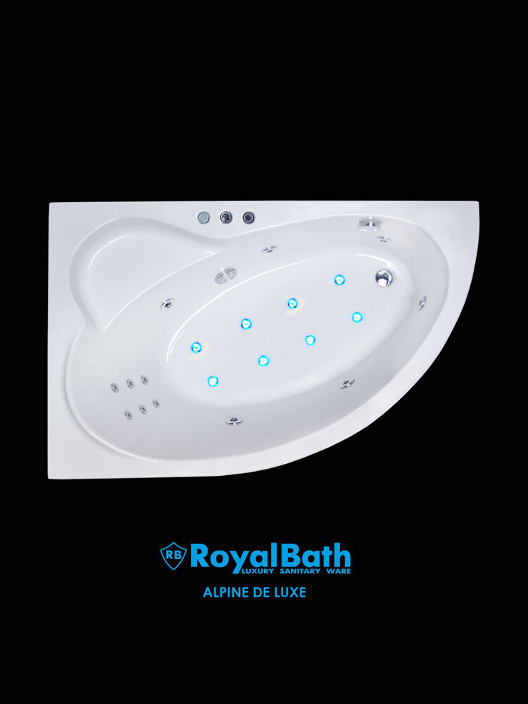 Гидромассажная ванна акриловая угловая левая Royal Bath Alpine DE LUXE 170x100x58 с каркасом и панелью, массажные форсунки, премиум-гидромассаж